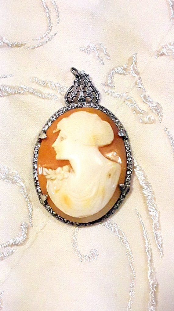 Antique Edwardian Carved Shell Cameo Pendant Sterling… - Gem