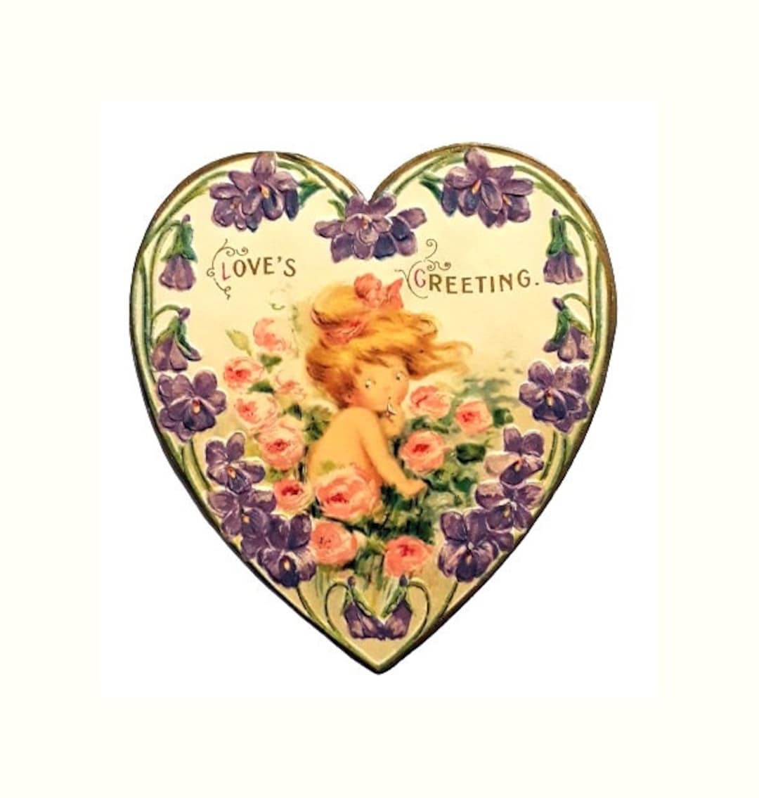 Antique Victorian Valentine Card Heart Shape Embossed Paper Romantic ...
