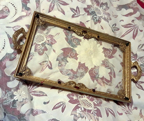 Antique Vanity Tray Jeweled Ormolu Filigree 1920s Silvercraft | Etsy