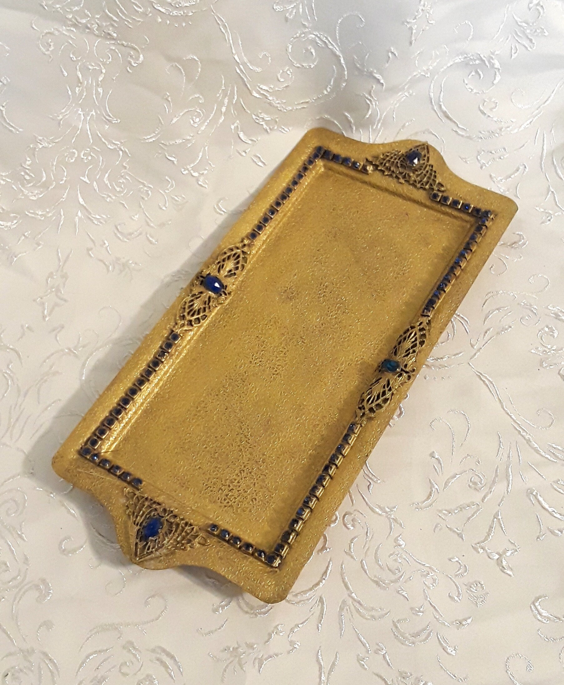 Antique Jeweled Vanity Tray Silvercraft 1920s Rectangular Blue - Etsy