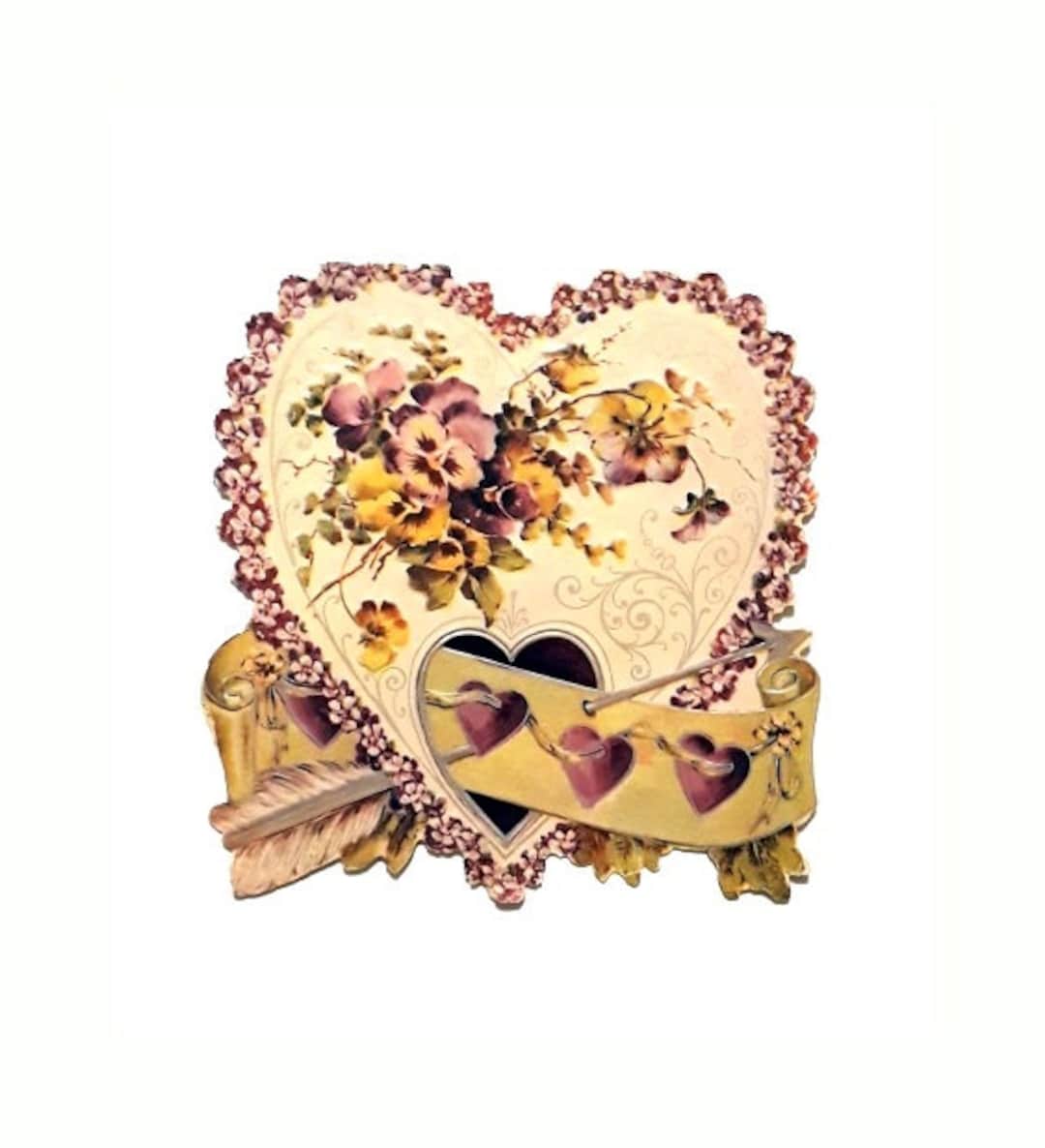Antique Victorian Valentine Card Heart Shape Embossed Paper Romantic ...
