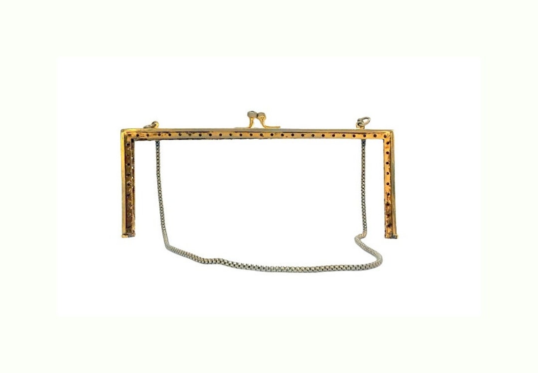 Antique Purse Frame Brass Sapphire Glass Jewels Victorian Edwardian ...