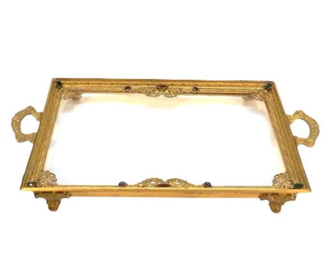 Antique Vanity Tray Jeweled Ormolu Filigree 1920s Silvercraft Vintage ...