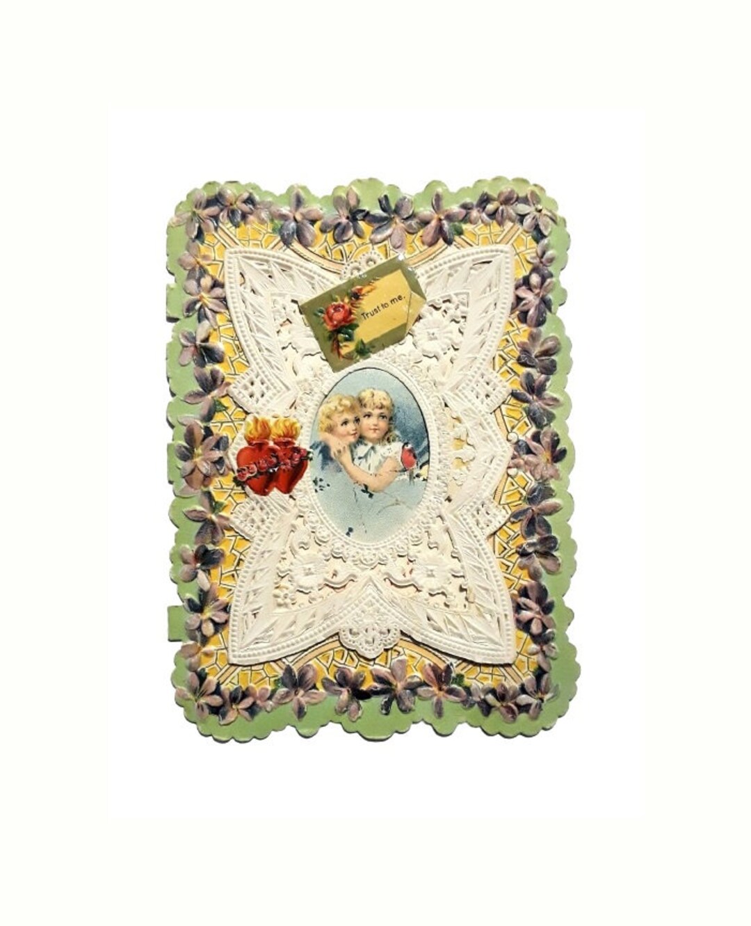 Antique Victorian Valentine Card Scrap Die Cuts Paper Lace Romantic ...