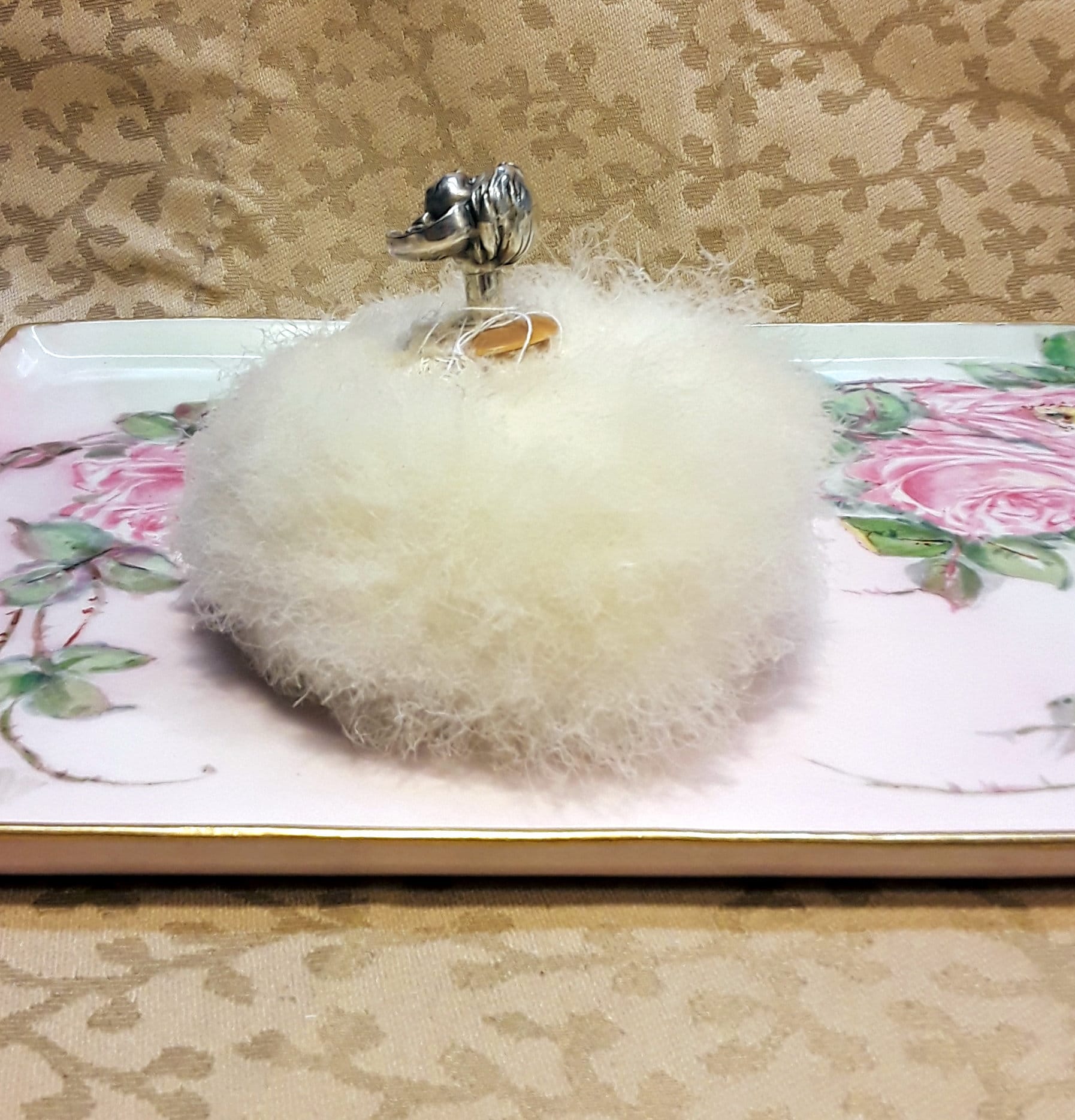 Antique Unger Bros Powder Puff Victorian Swansdown Feather 3 Sterling ...