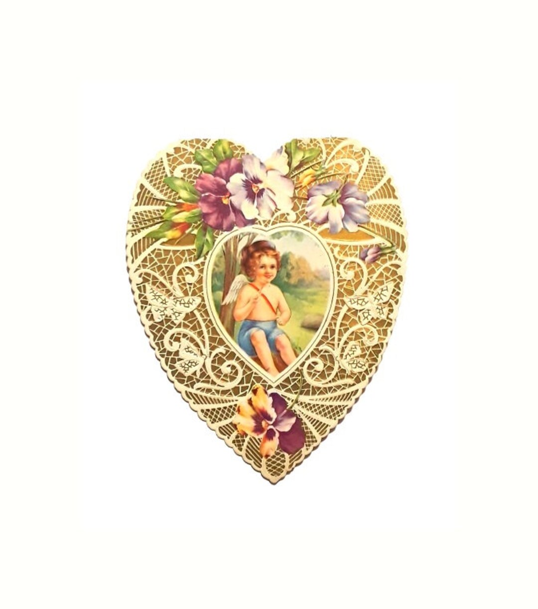 Antique Victorian Valentine Card Heart Shape Embossed Paper Romantic ...