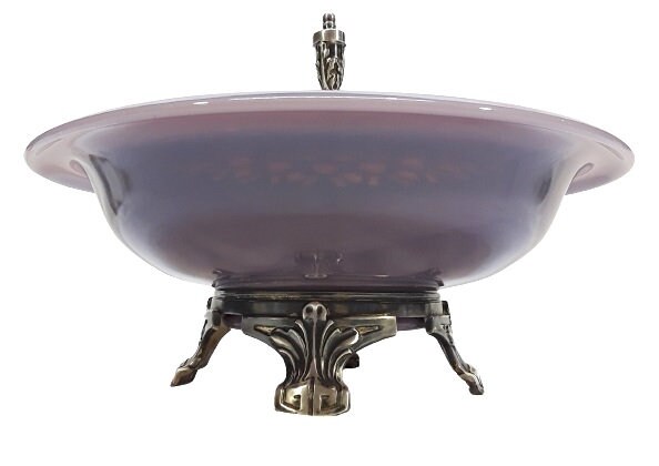 Antique Cambridge Helio Glass Console Bowl With Silver Plate Pierced ...
