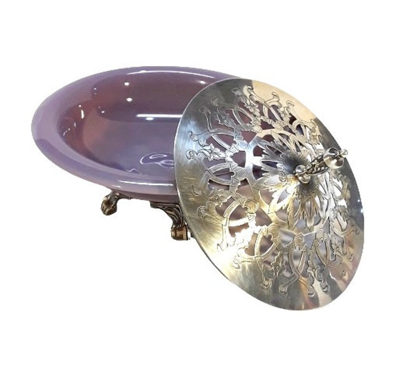 Antique Cambridge Helio Glass Console Bowl With Silver Plate Pierced ...