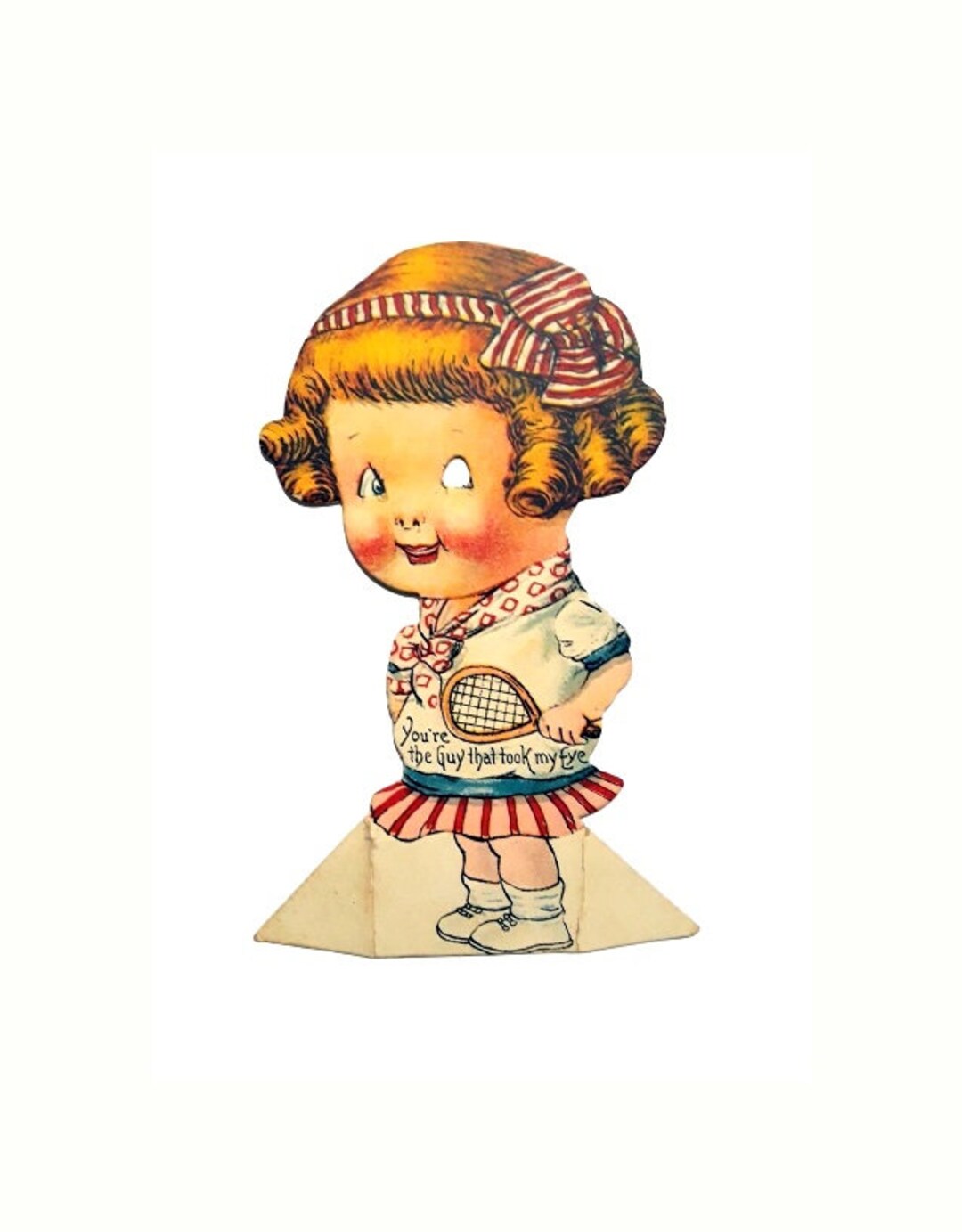 Antique Valentine Card Figural Cute 1920s Stand up Girl Tennis Racket ...