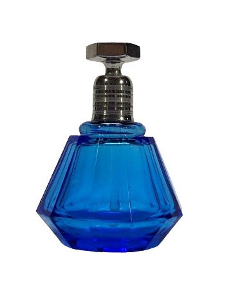 Antique Volupte Perfume Dauber Bottle Blue Cut Crystal Art Deco Chrome ...