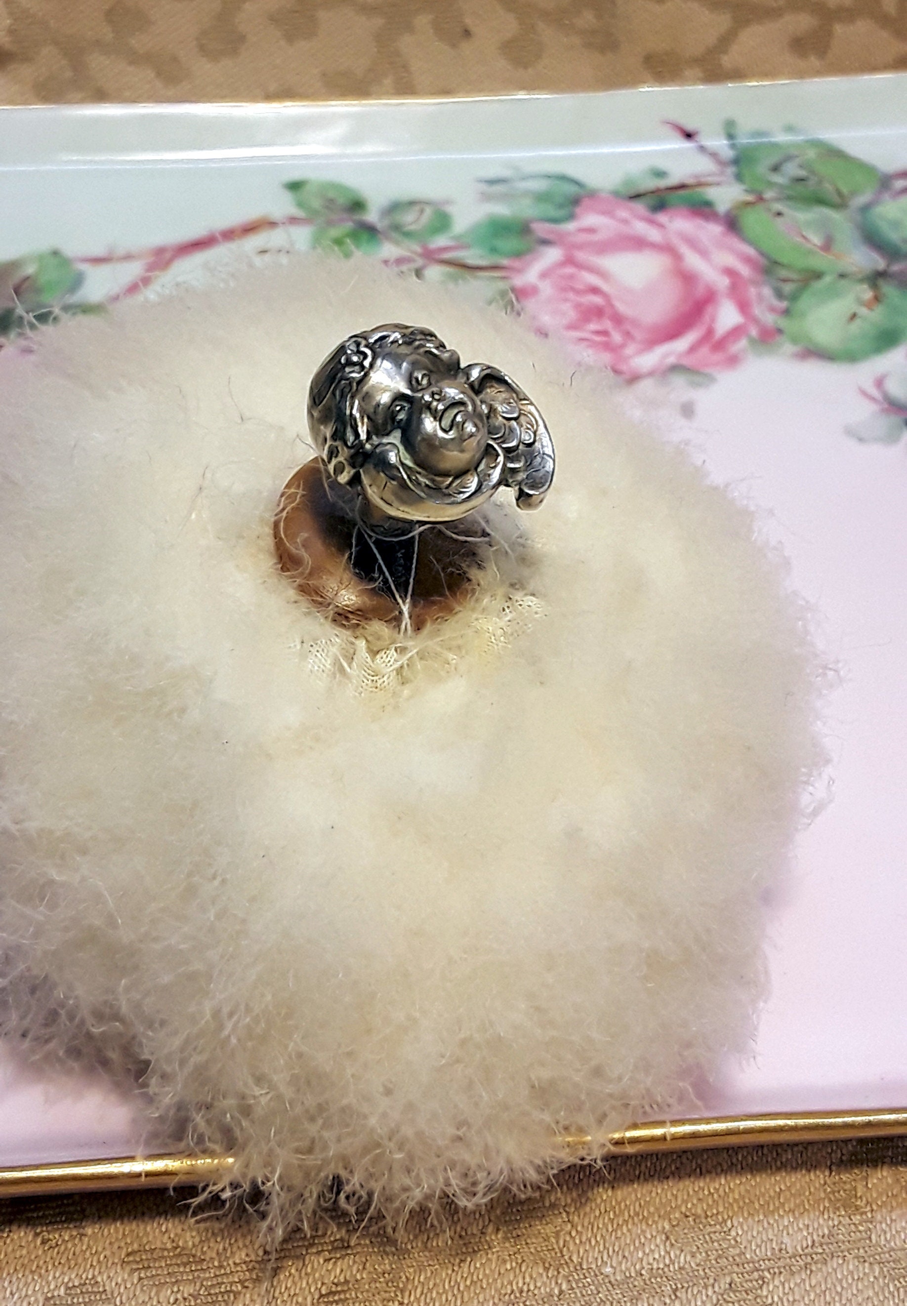 Antique Unger Bros Powder Puff Victorian Swansdown Feather 3 Sterling ...