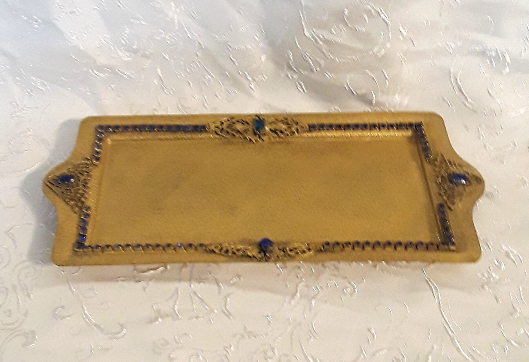 Antique Jeweled Vanity Tray Silvercraft 1920s Rectangular Blue - Etsy