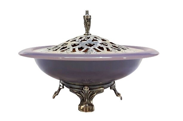 Antique Cambridge Helio Glass Console Bowl With Silver Plate Pierced ...