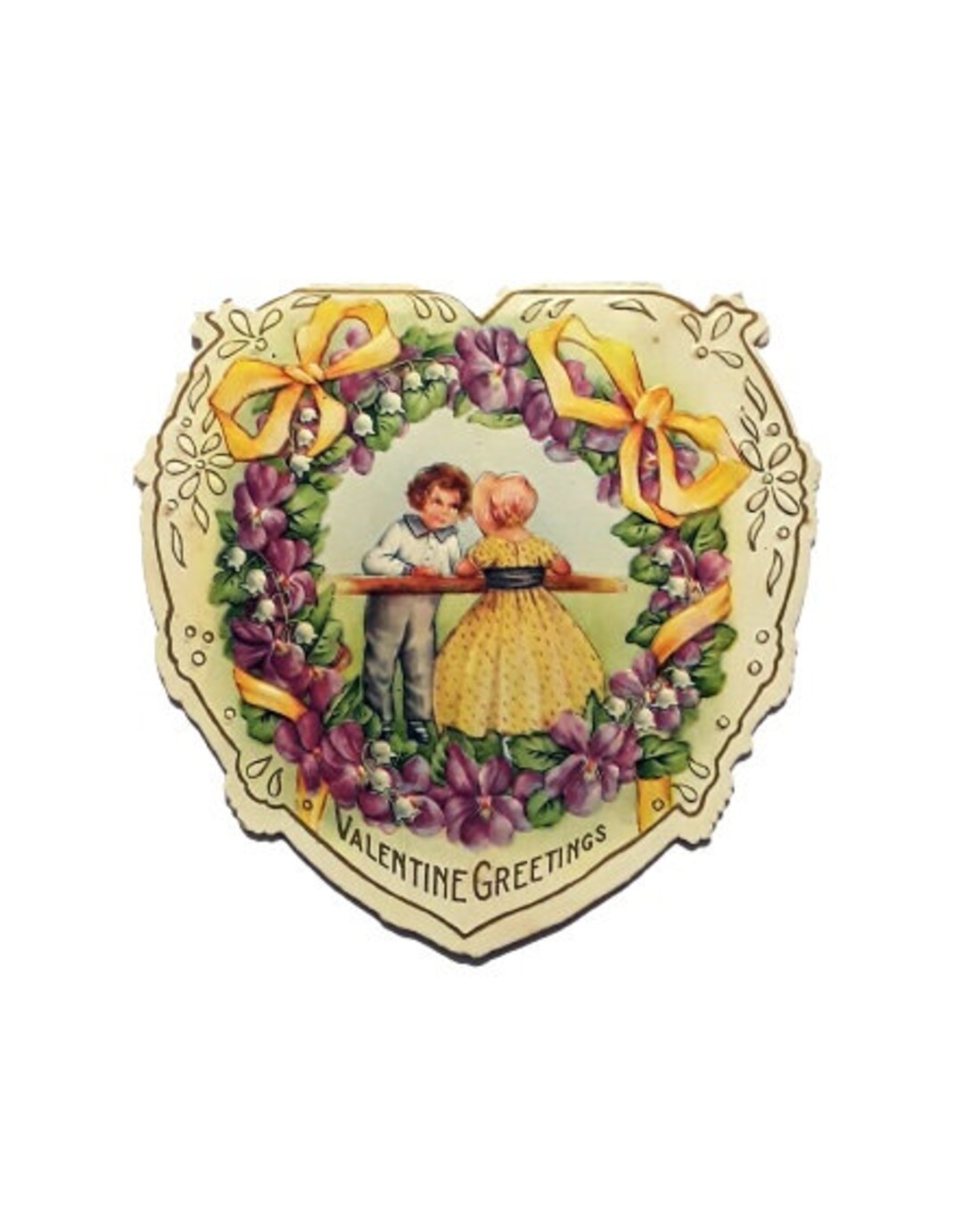 Antique Victorian Valentine Card Heart Shape Embossed Paper Romantic ...