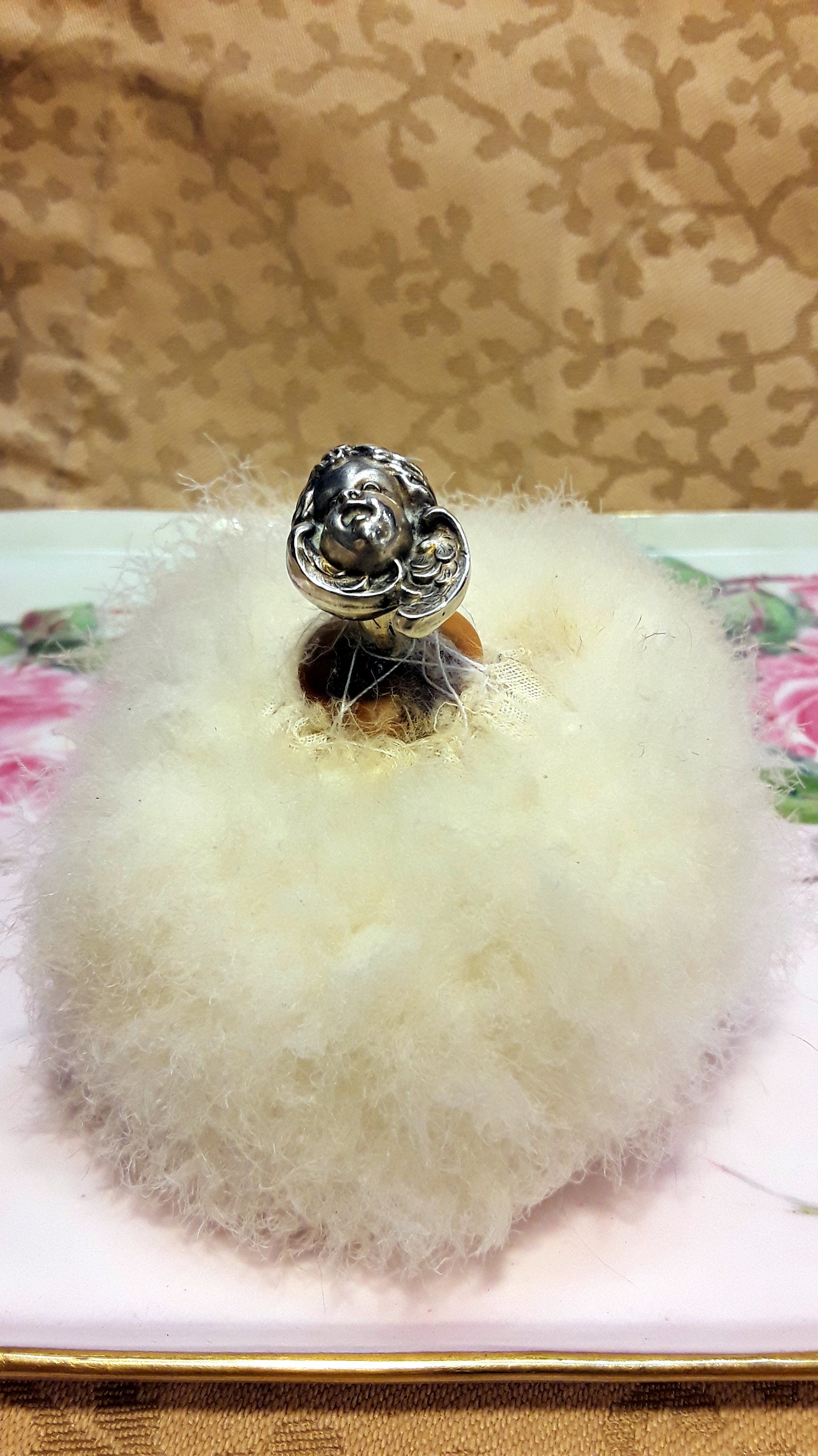 Antique Unger Bros Powder Puff Victorian Swansdown Feather 3 Sterling ...