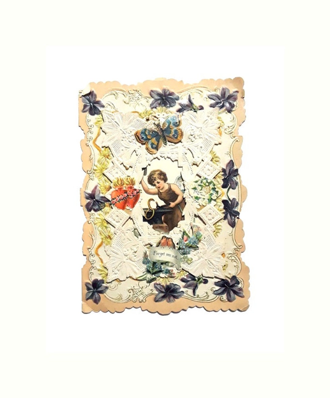 Antique Victorian Valentine Card Scrap Die Cuts Paper Lace Romantic ...