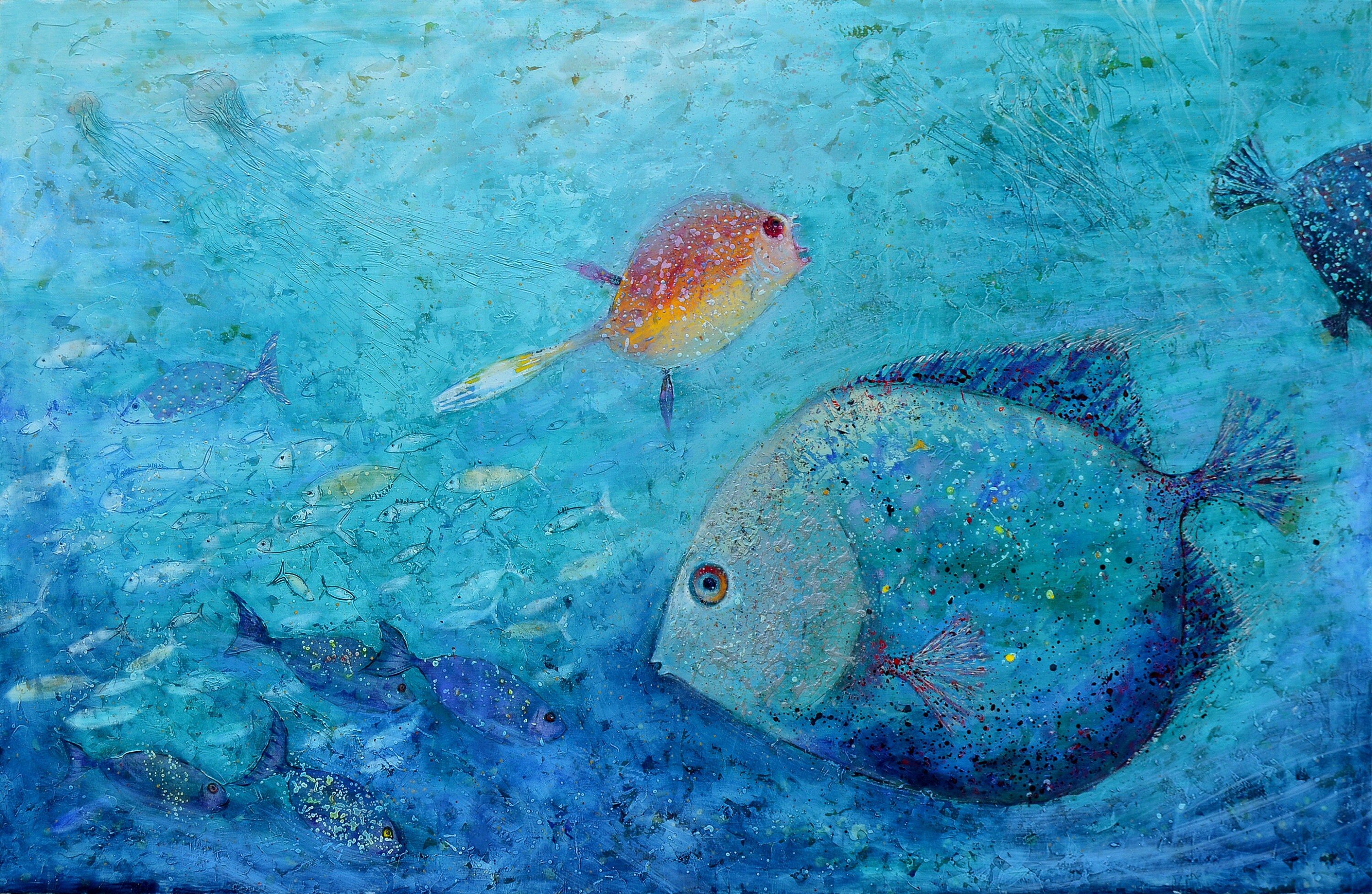 Large Fish and Jellyfish Oil Painting, Seascape Art (79x51) - Etsy