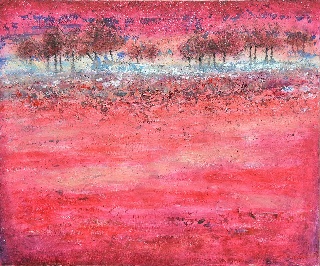 Red Monochrome Tree Painting, Abstract Landscape Art (47x40) - Etsy UK