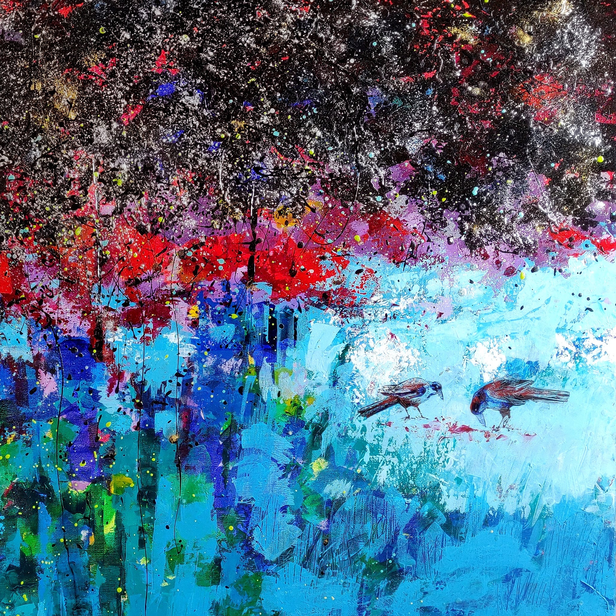 Abstract Painting / Original Ravens Art / Large Birds Artwork / Tree ...