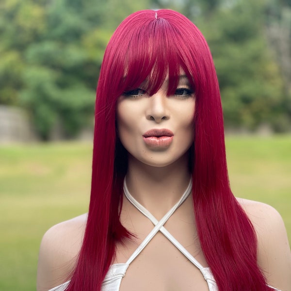 Long Red Wig With Bangs - Etsy