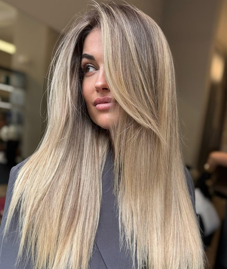 20” Ash Blonde Rooty Balayage Hair Wig 100% Virgin Premium Human Hair ...