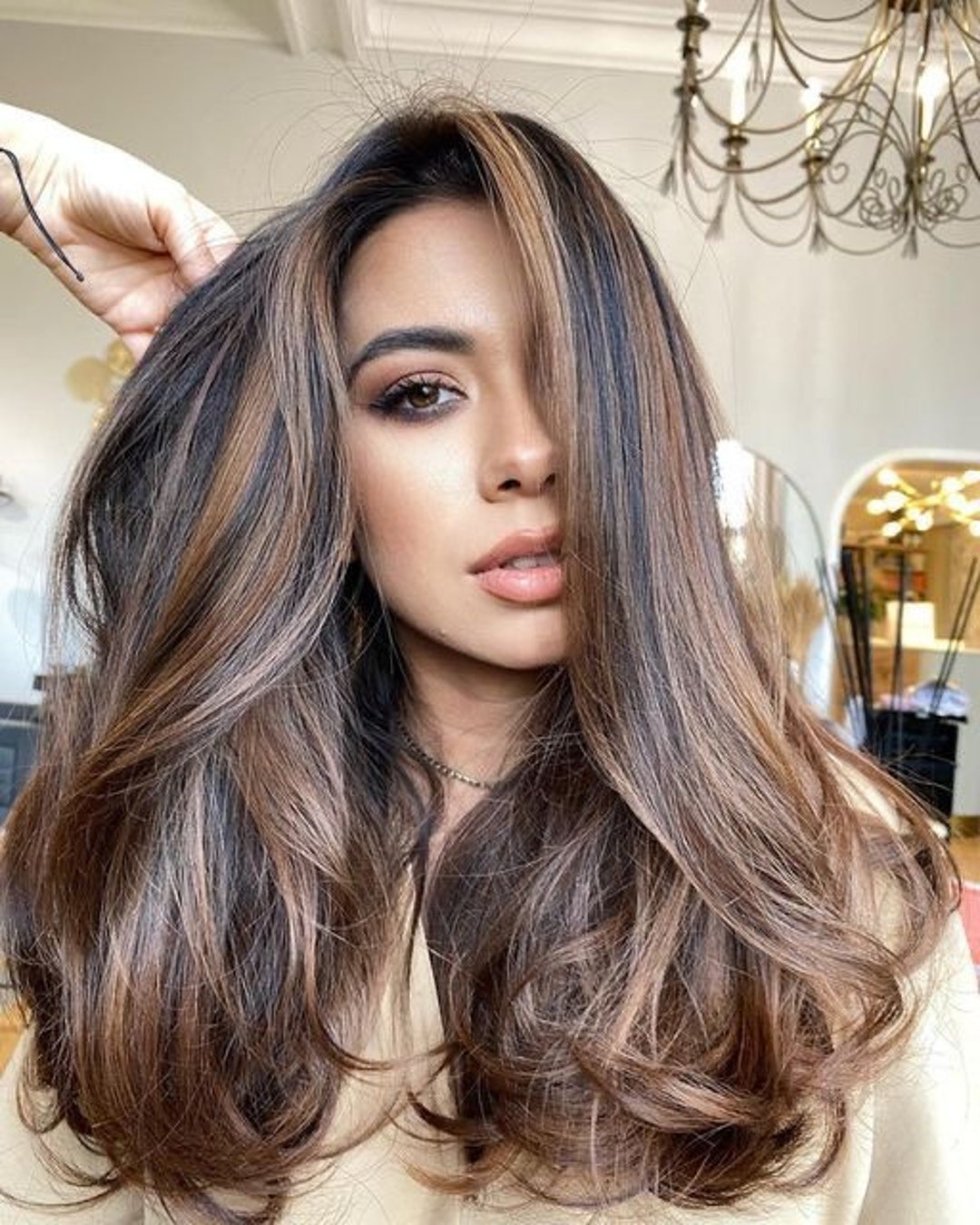 18 Dark Chocolate Brown Wig With Toasty Caramel Balayage Virgin Human ...