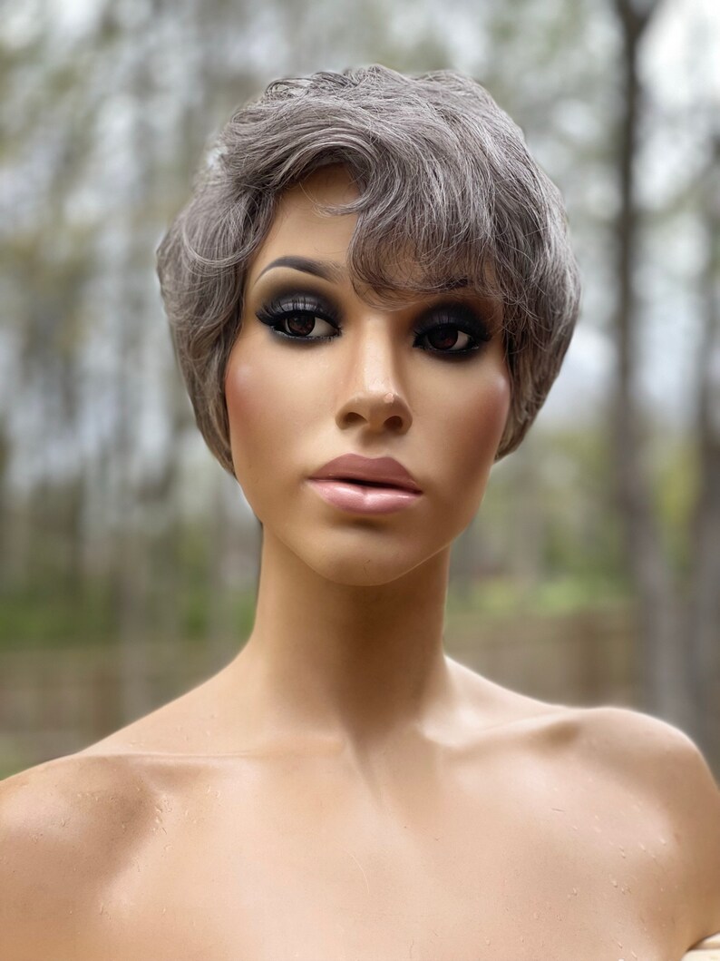 Short Gray Pixie Wig Gray White Highlights Short Haircut Wig - Etsy