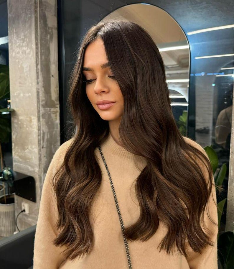Chocolate Brown Hair Wig | Premium Human Hair Mocha Mousse Balayage - Etsy