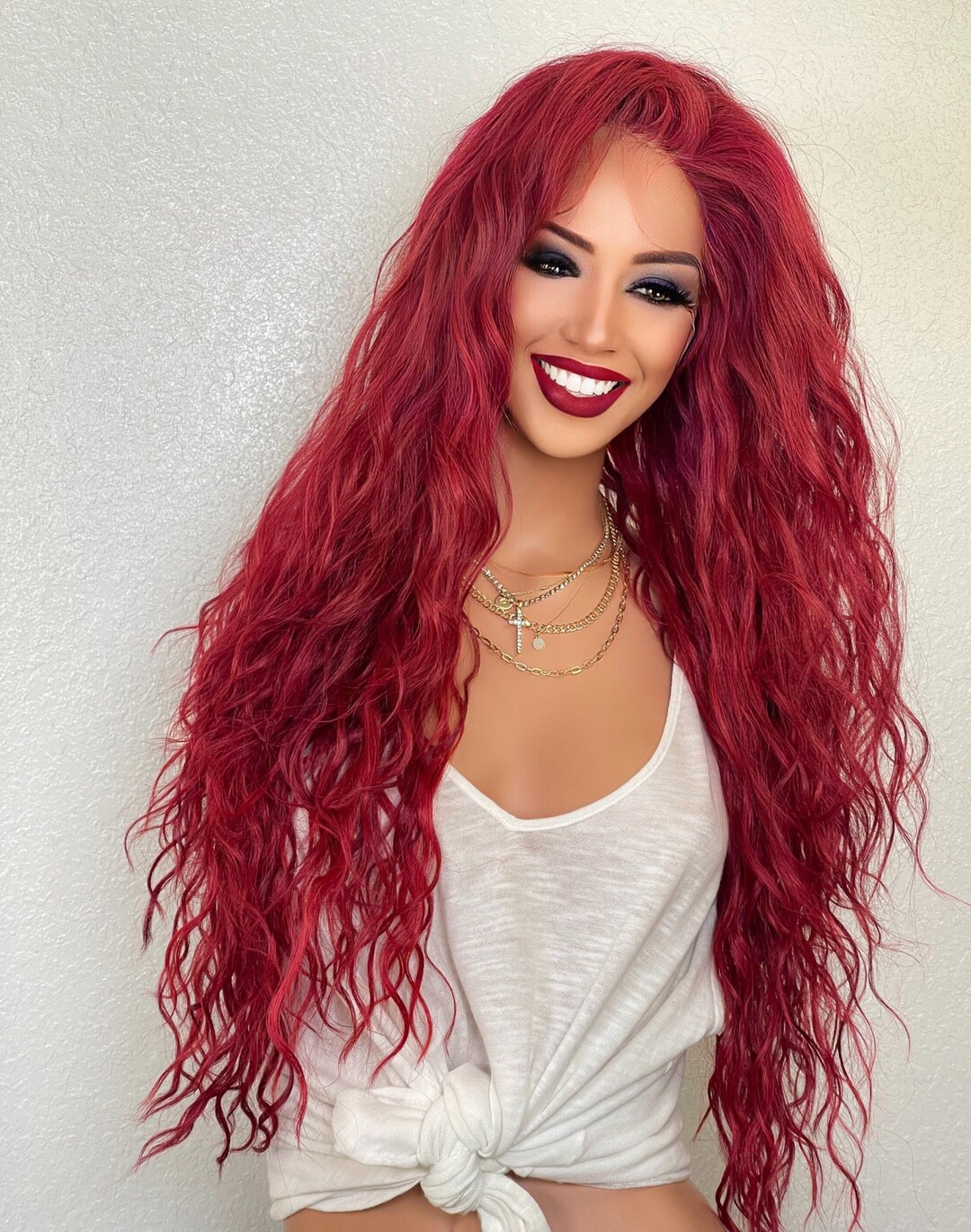 Fiery Red Wavy Small 13x3 Ear to Ear Lace Front Closure Womens Wig ...