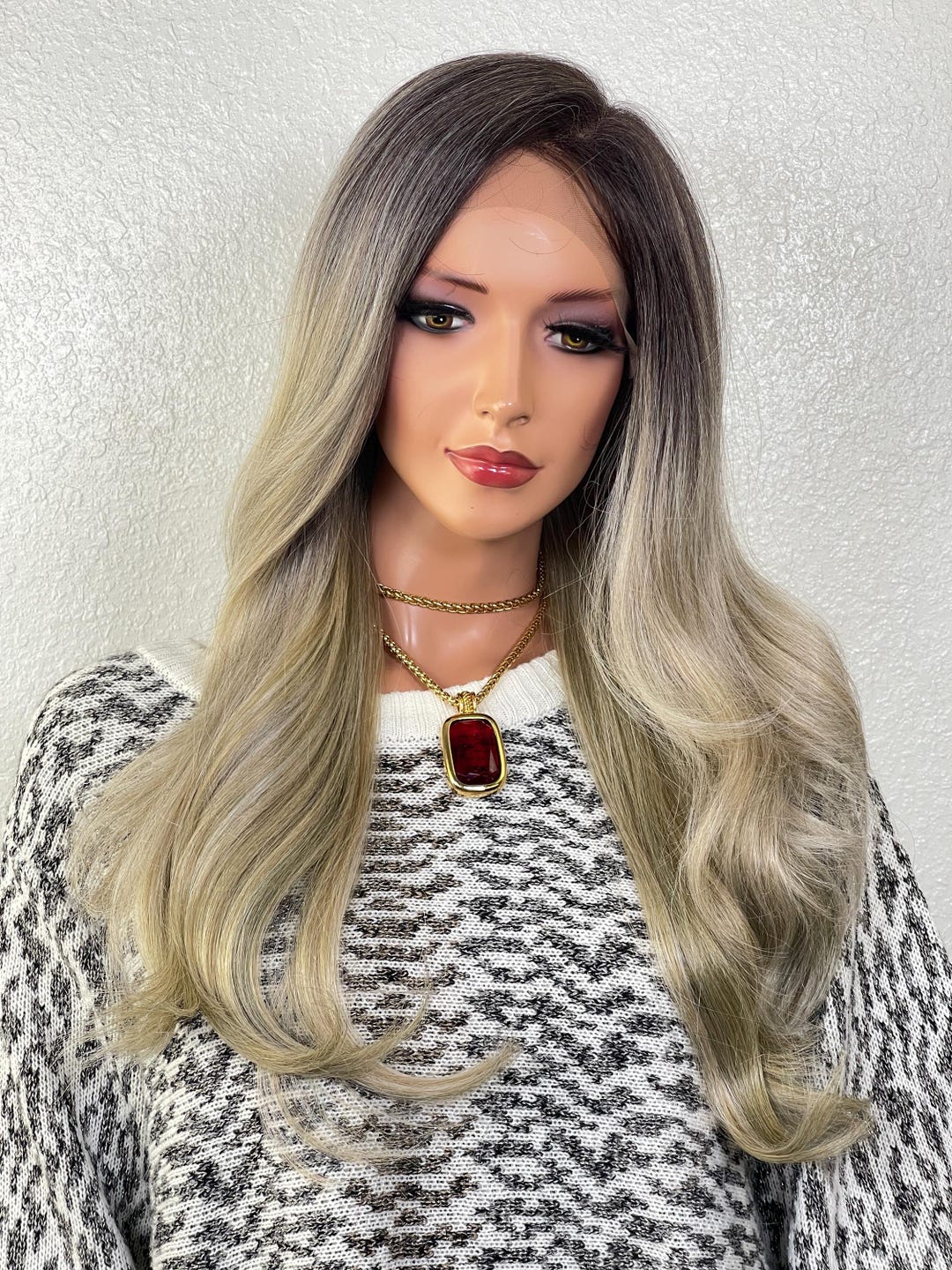 Ash Blonde Wig 22 Inch Human Hair Blend Lace Front Wig 13 X 6 Wide Part ...