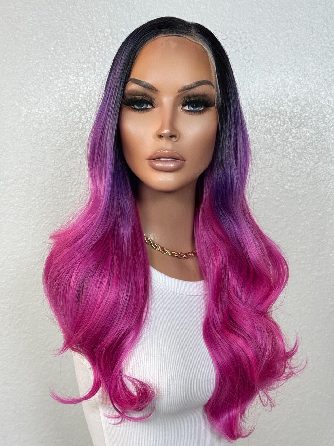 Bright Fuchsia Pink Purple Rain Balayage Grunge Punk Wavy Hairstyle ...