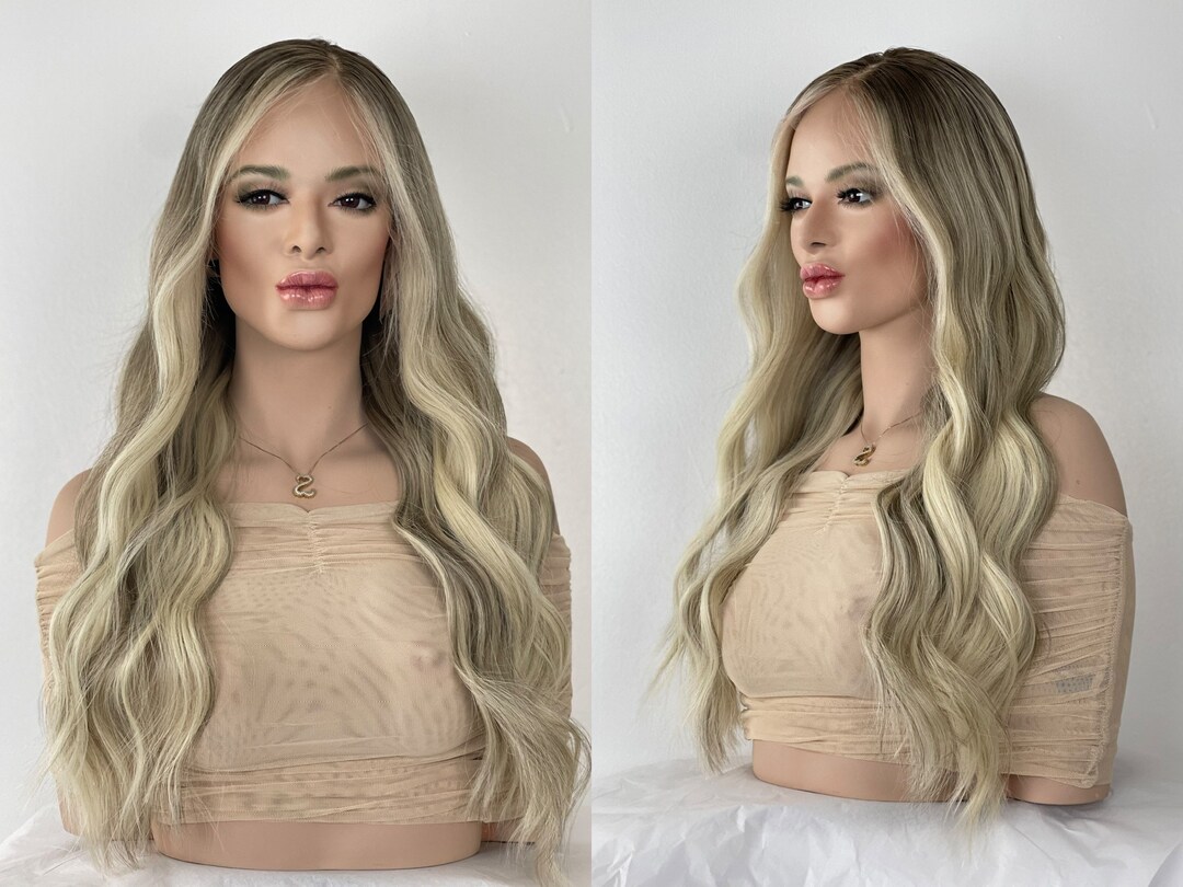 22 Dirty Bleach Blonde Hair Wig With Moneypiece Highlights 100% Virgin ...