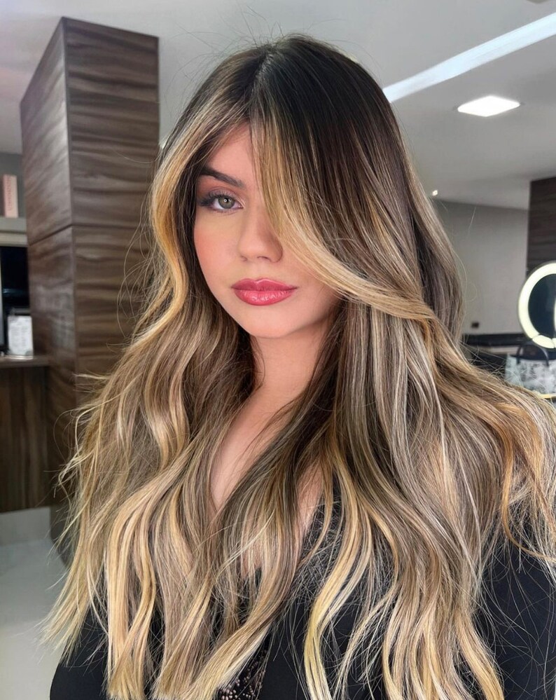 Blonde Wig / Face Framing Curtain Bangs Wig / Rooty Balayage - Etsy