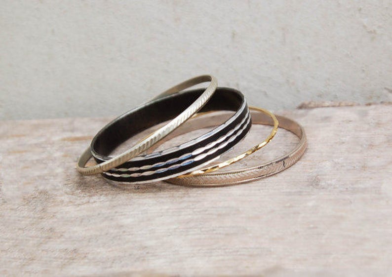 Set of 4 Vintage Stack Bangle Bracelets Bangles, 80s Stackable Cuff ...