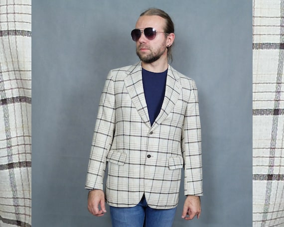 Classical Chequered 70s Vintage Mens Blazer, Plaid Sp… - Gem