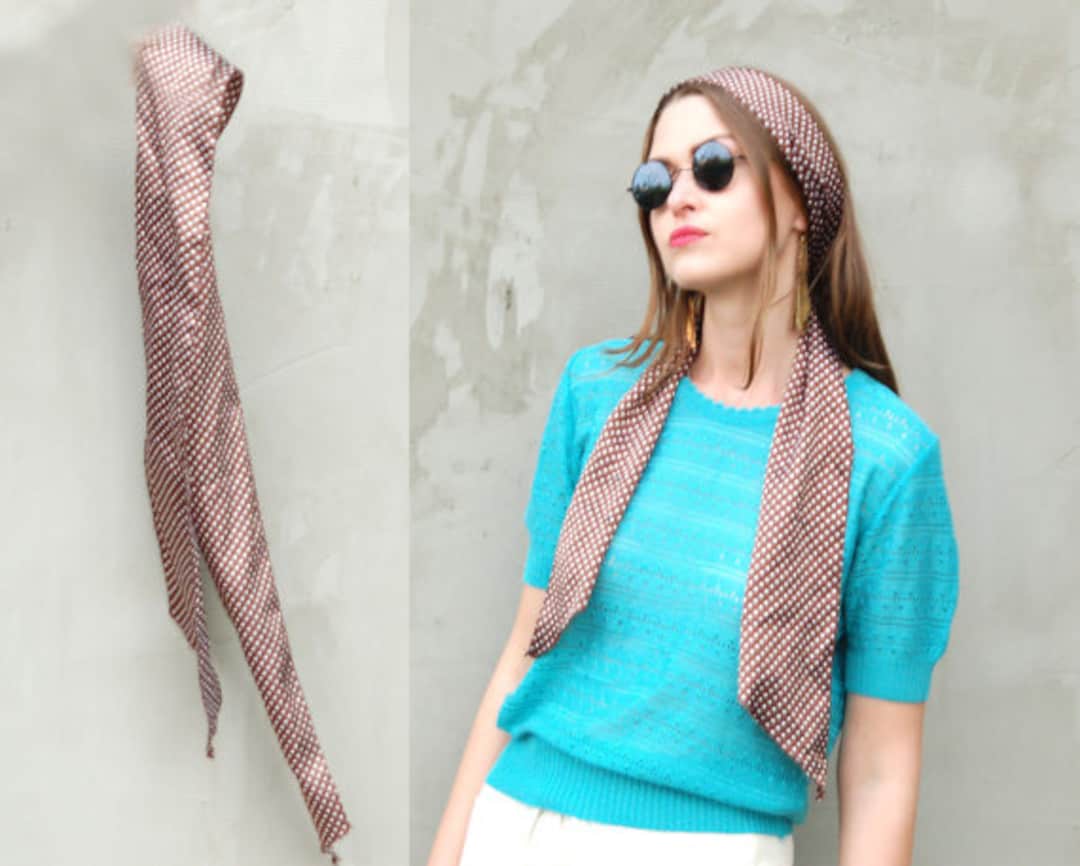 Vintage Brown Polka Dot Scarf, Pin up Headband Neck Thin Scarf ...