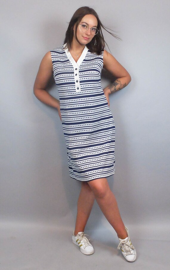 60s Vintage Summer Mini Stripes Dress, Twiggy Sleevel… - Gem