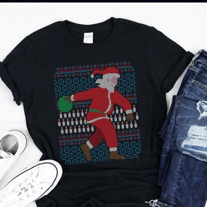 Bowling Santa Claus Bowling Ball and Pins Bowling Ugly Christmas ...