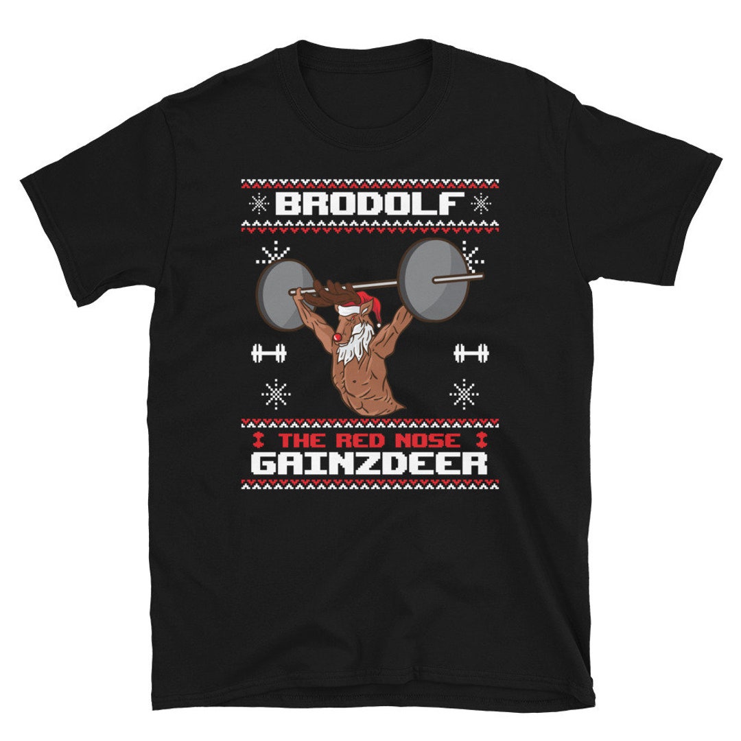 Brodolf the Red Nose Gainzdeer Gym Workout Ugly Christmas Sweater ...