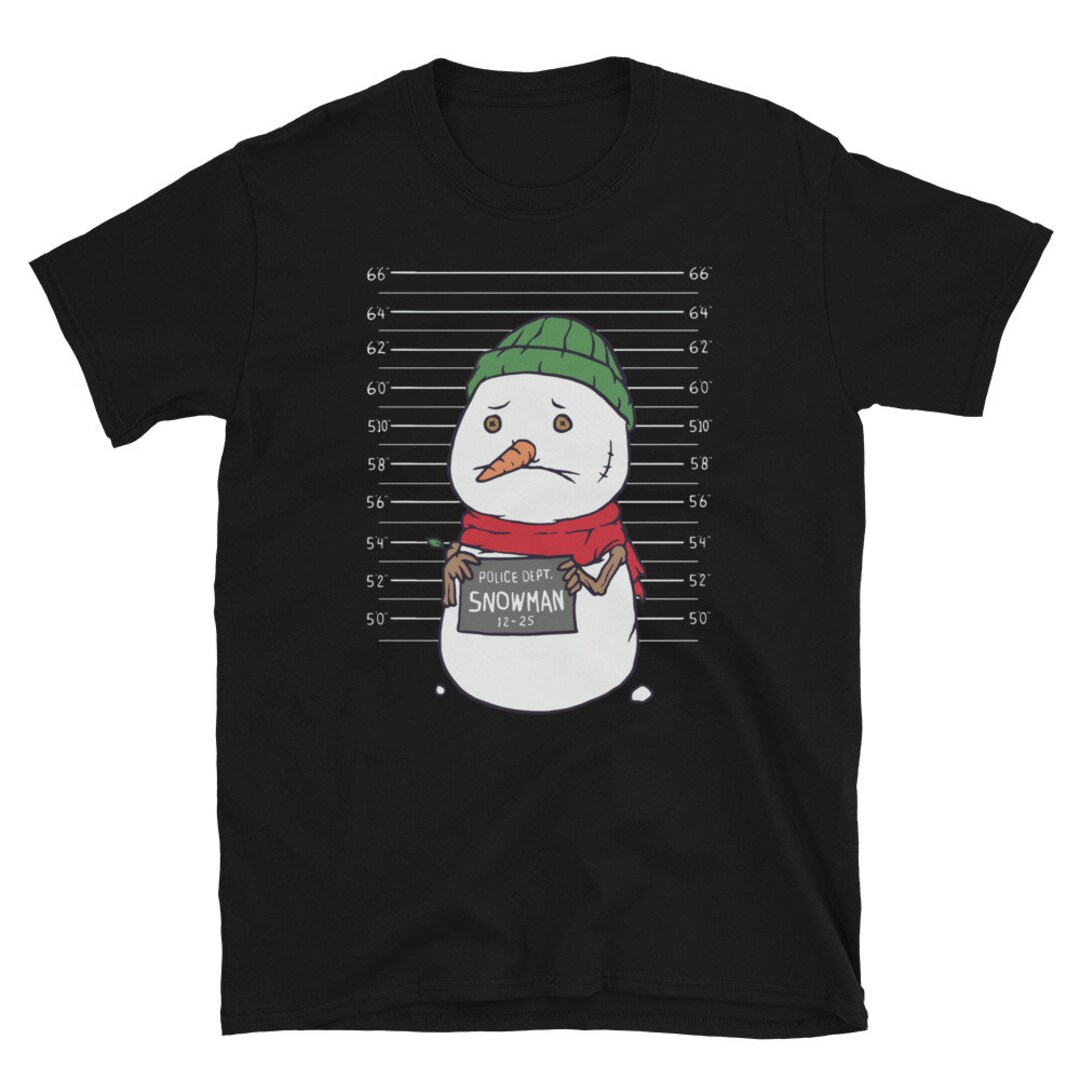 Snowman Mugshot Funny Christmas Police Officer Policemen Unisex T-shirt ...