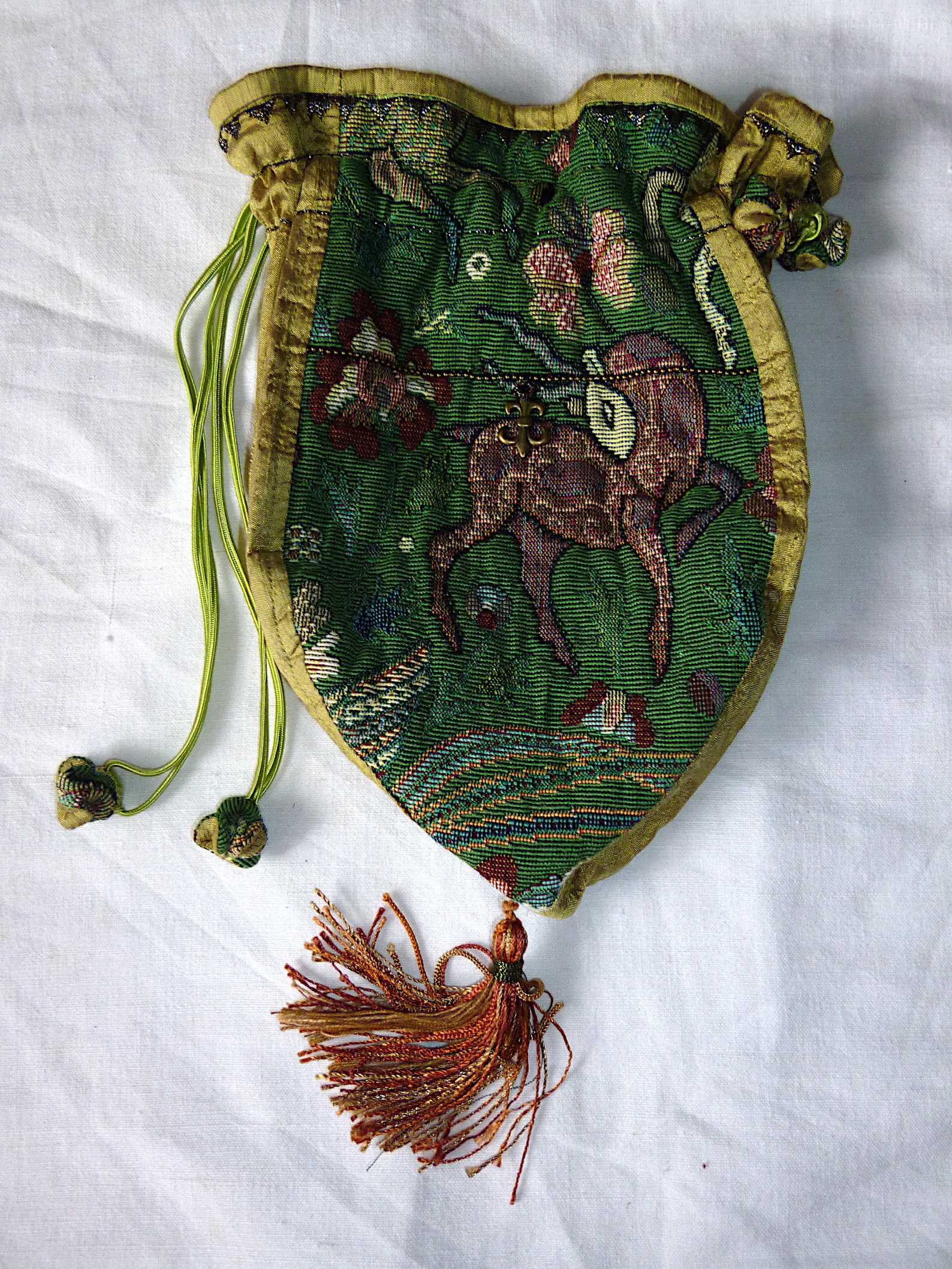 Tudor Animals Green Tapestry & Silk Drawstring Bag, Made to Order ...