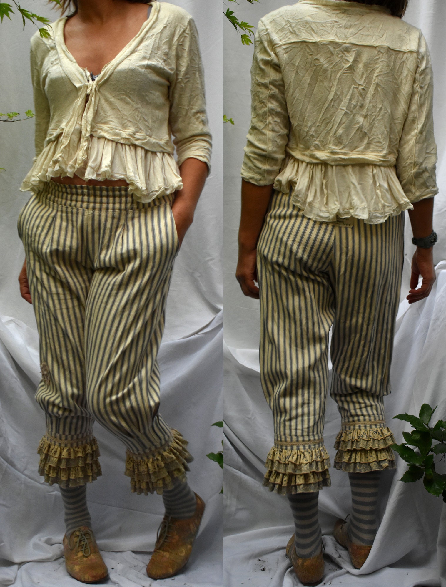 Striped Ruffled Steampunk Bloomers. MADE to ORDER. Lagenlook Frilly ...