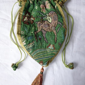 Tudor Animals Green Tapestry & Silk Drawstring Bag, Made to Order ...
