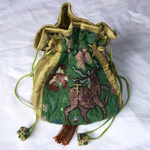 Tudor Animals Green Tapestry & Silk Drawstring Bag, Made to Order ...