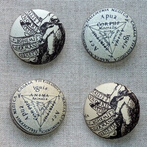 Printed Leather Buttons Badges With Alchemy Symbols and Durer Etchings ...