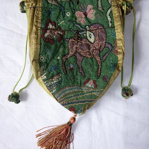 Tudor Animals Green Tapestry & Silk Drawstring Bag, Made to Order ...