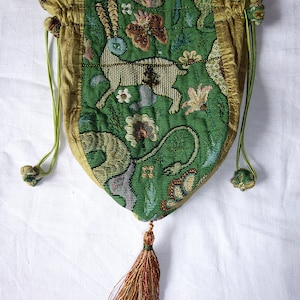 Tudor Animals Green Tapestry & Silk Drawstring Bag, Made to Order ...