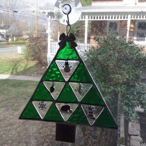 Triangle Christmas Tree With Metal Ornaments, Handcrafted Stained Glass ...
