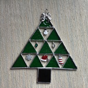 Triangle Christmas Tree With Metal Ornaments, Handcrafted Stained Glass ...