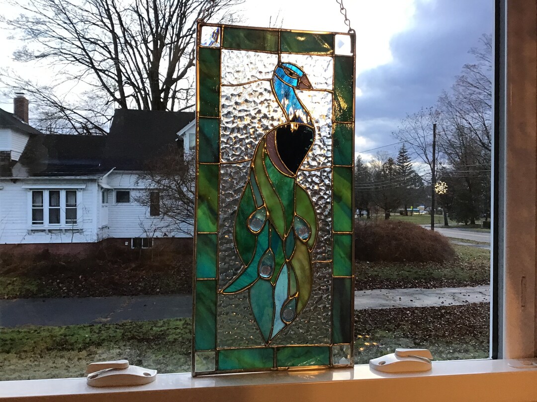 Peacock Handcrafted Stained Glass Panel Etsy